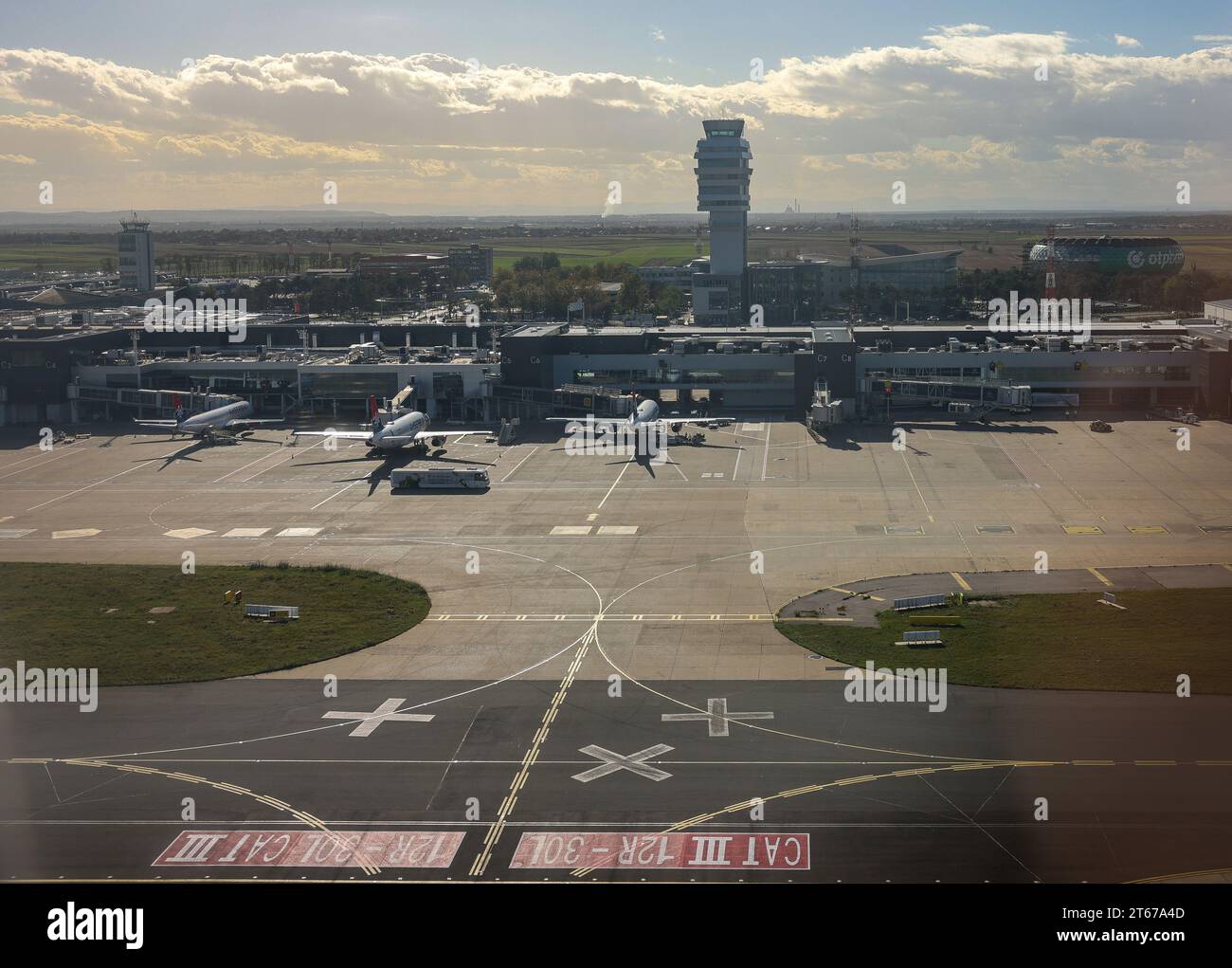 Belgrad, Serbia. 06th Nov, 2023. View from an airplane landing at ...