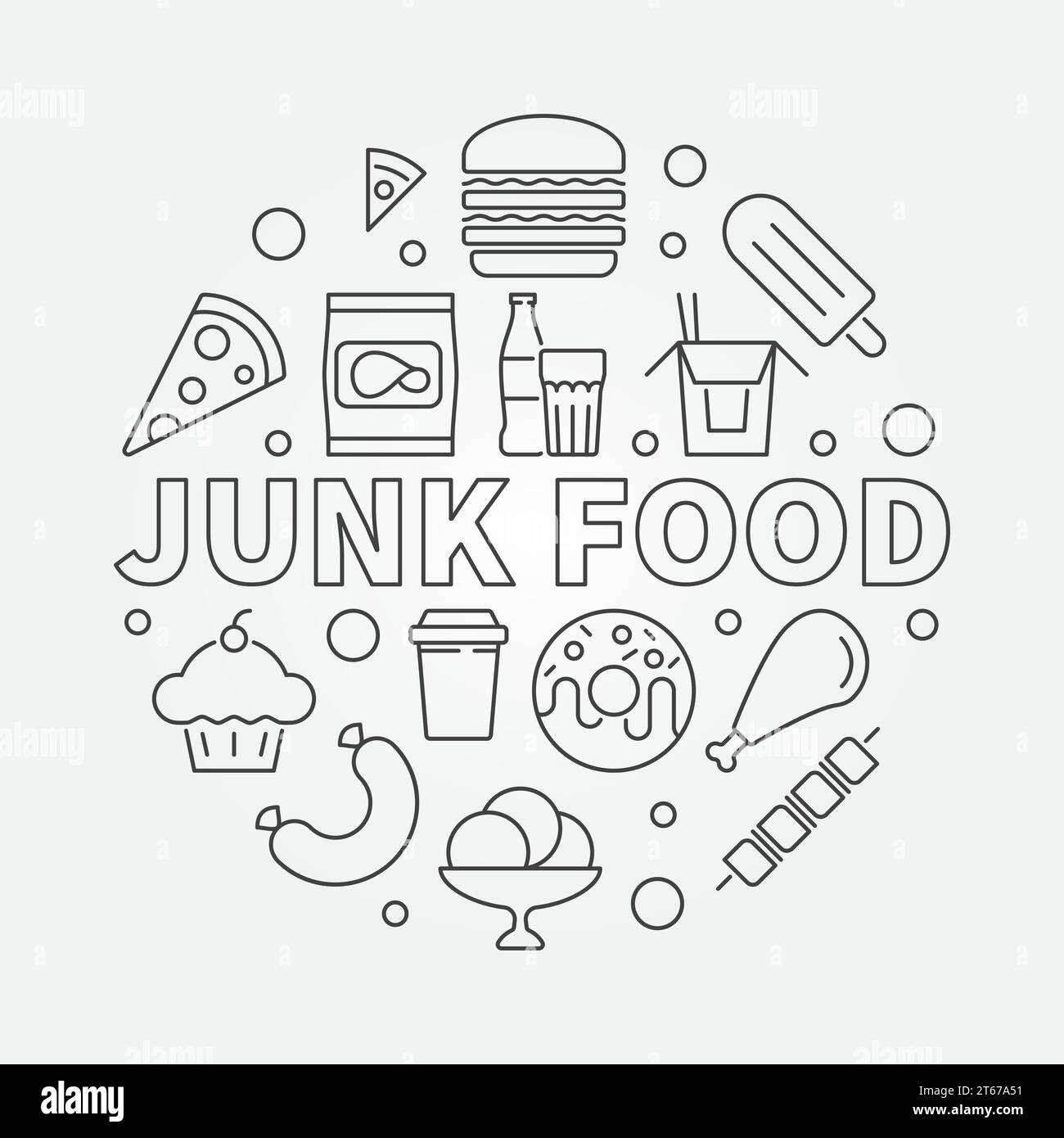 Junk food round illustration. Vector unhealthy food concept symbol in ...