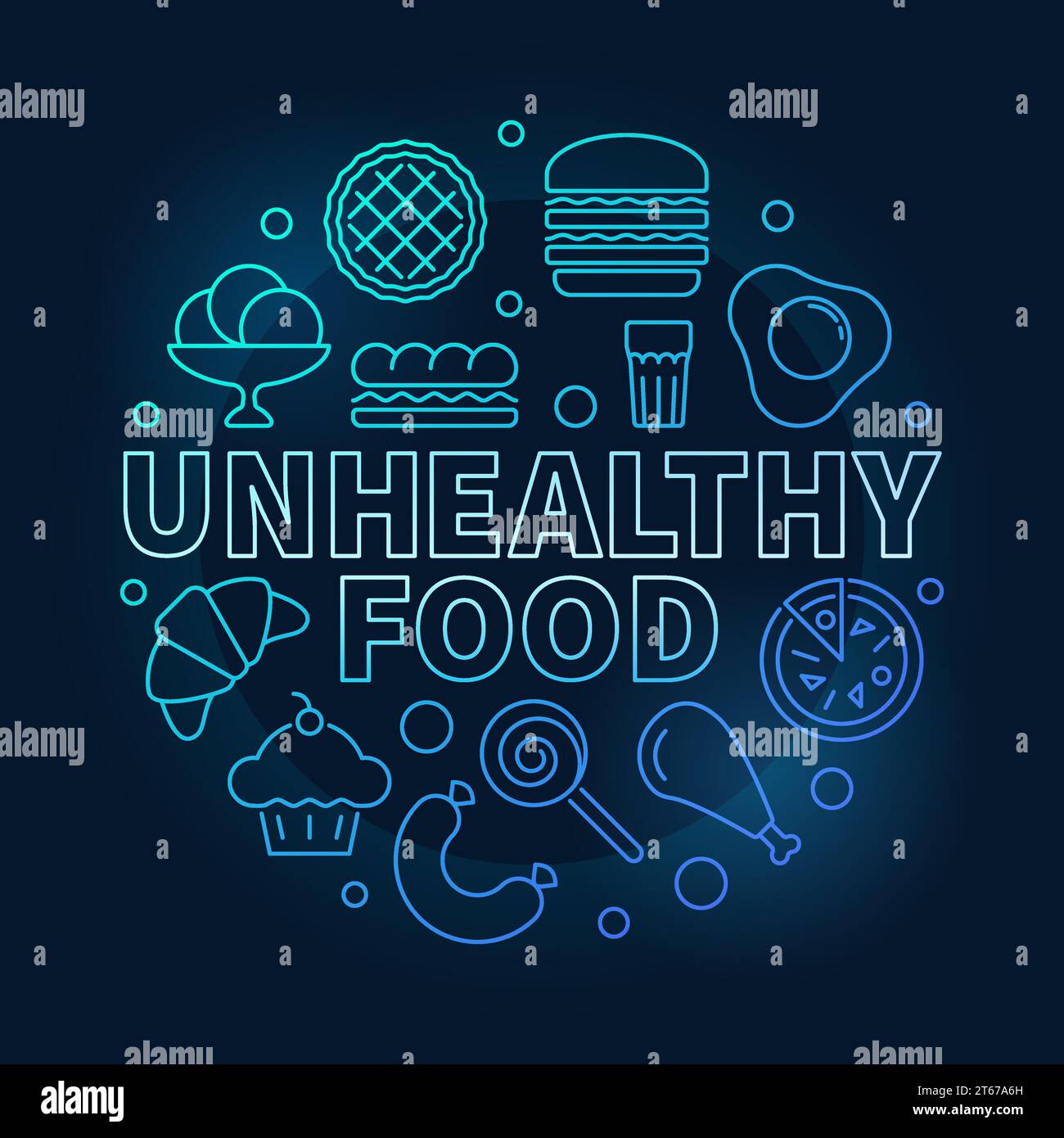 Unhealthy food round blue illustration. Vector junk food creative ...