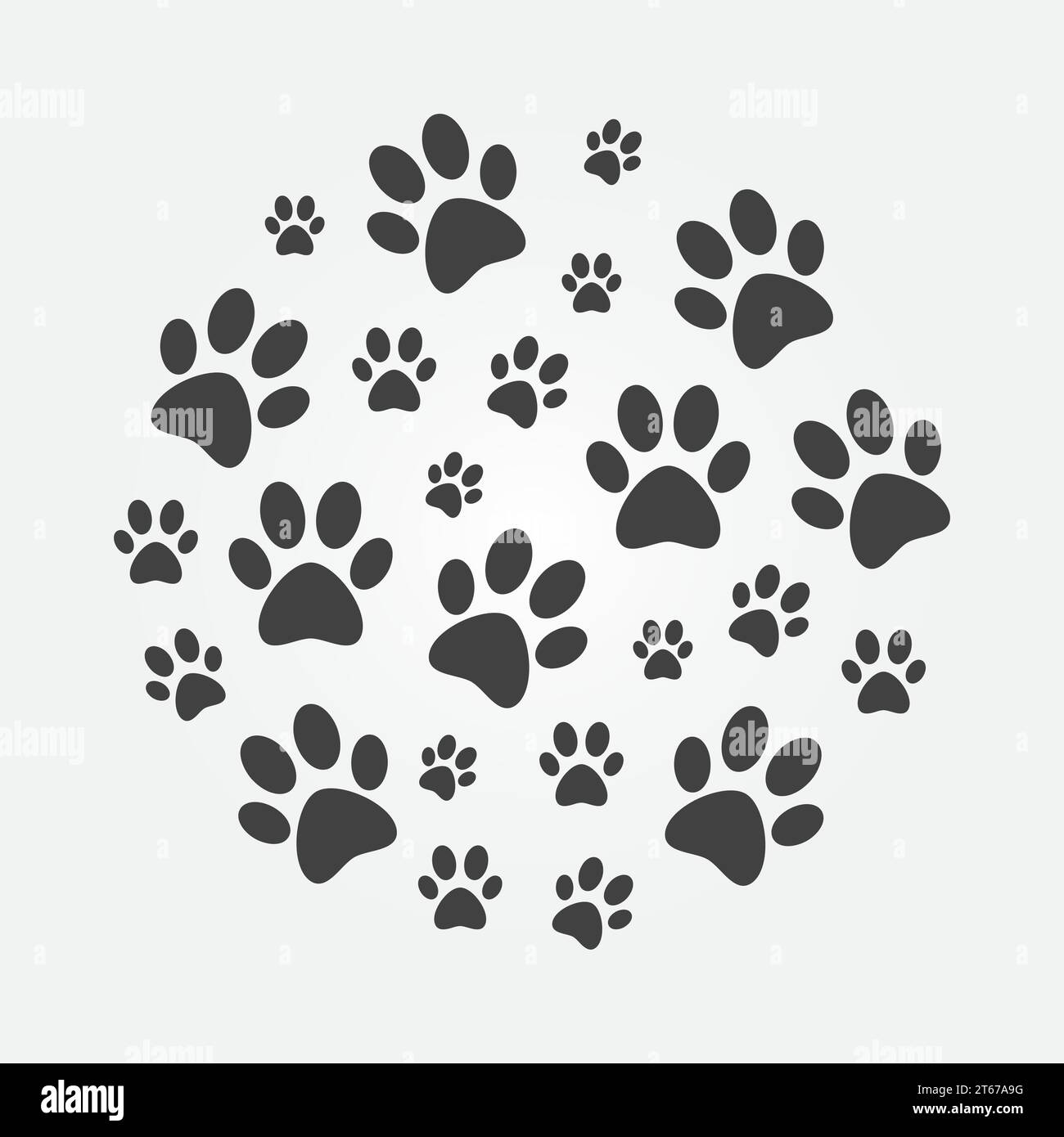 Dark paw Prints round illustration. Vector dog or cat footprints ...