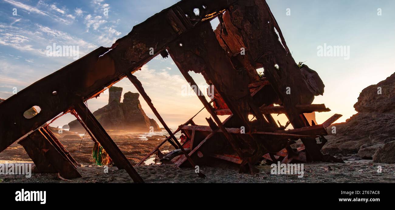 Ship wreck. Rocky Shore on the West Coast of Pacific Ocean. Nature ...