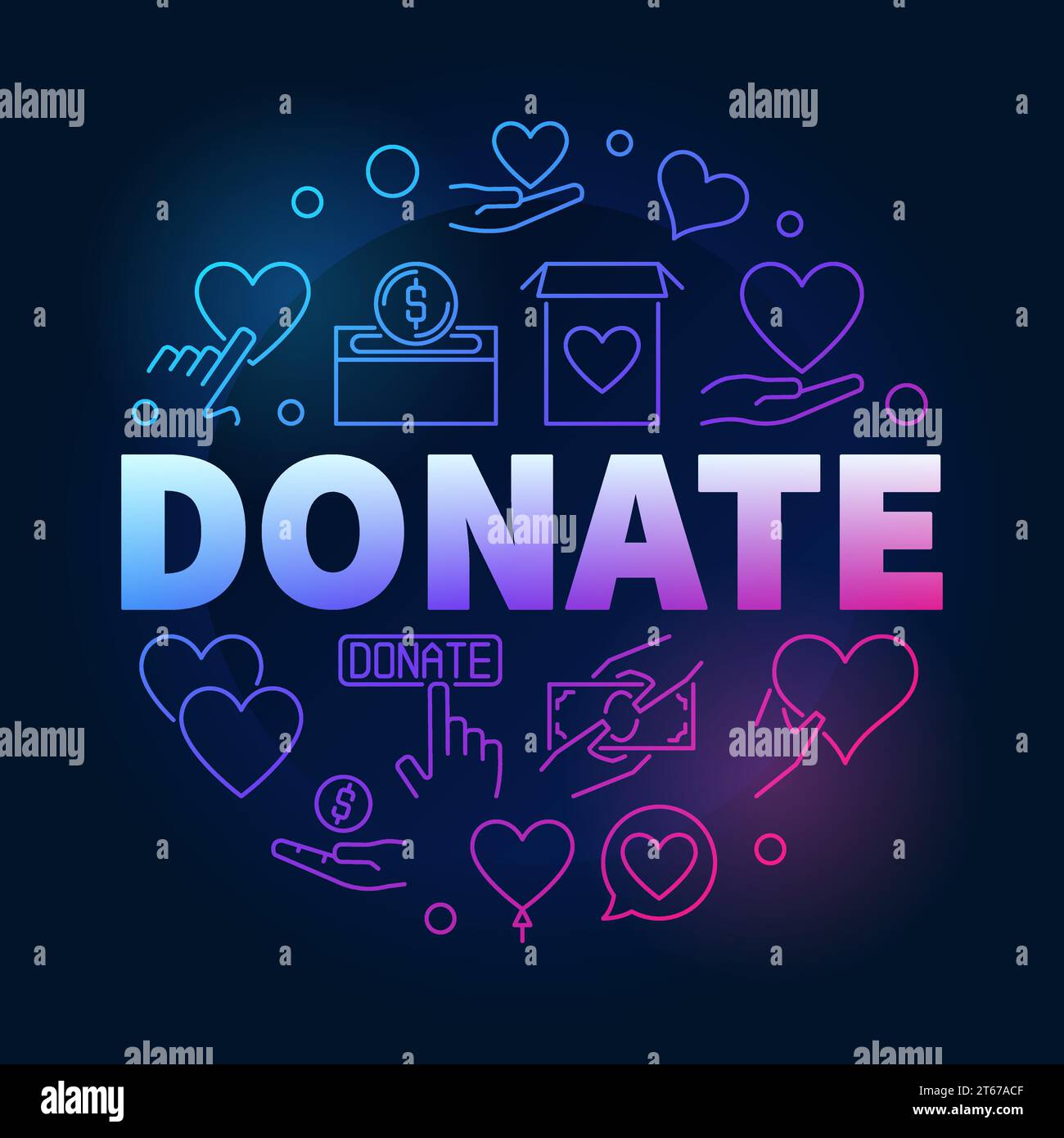 Donate vector colorful round illustration made with charity and ...