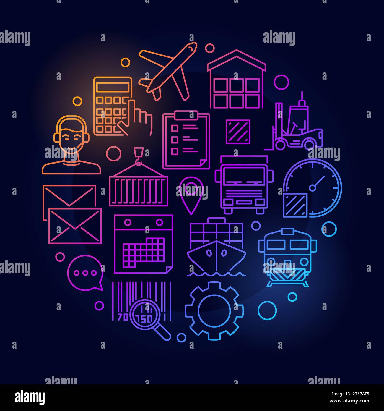 Logistics bright round illustration - vector colorful shipping and ...