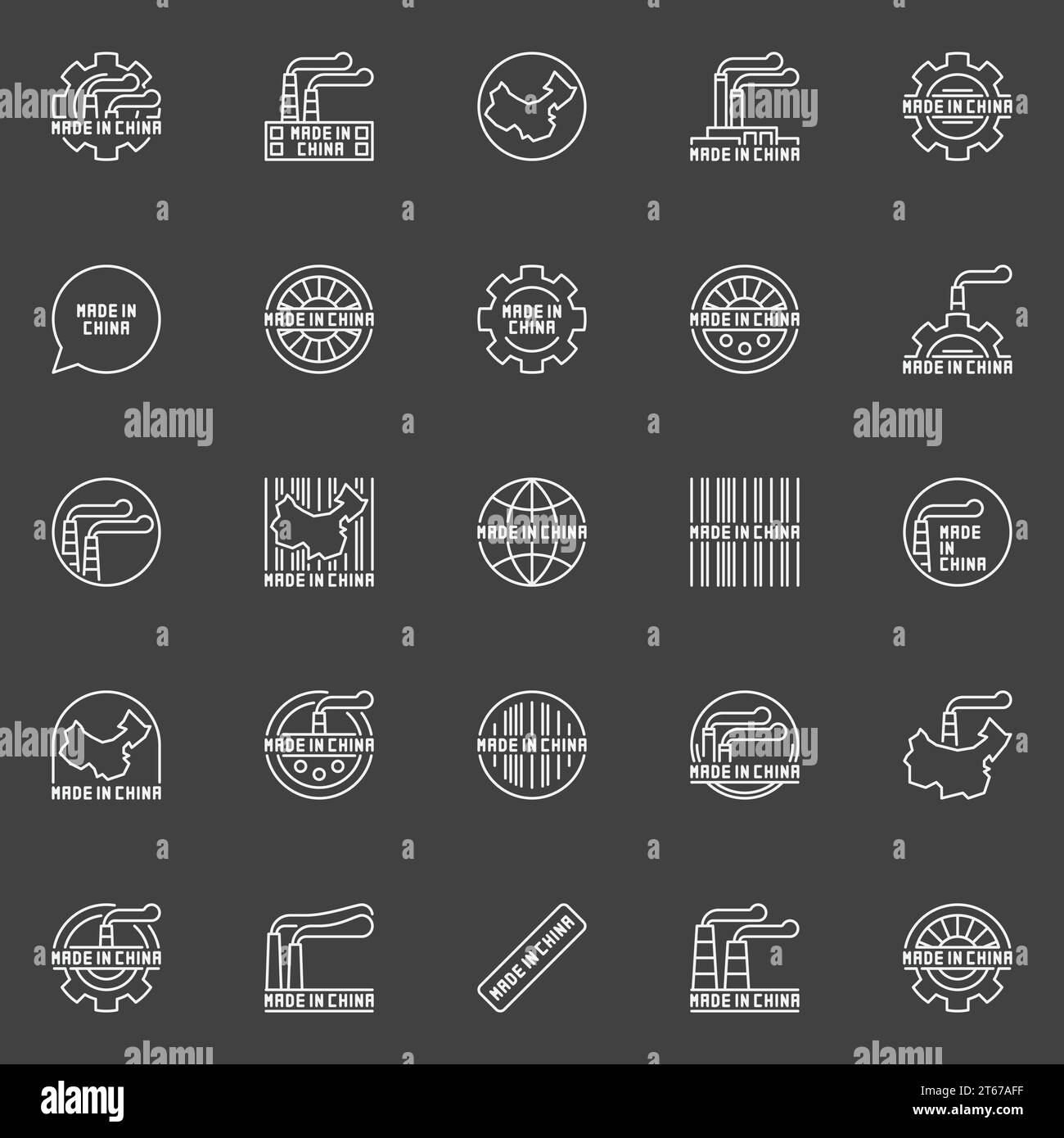 Made in China business icons. Vector outline China manufacturing ...