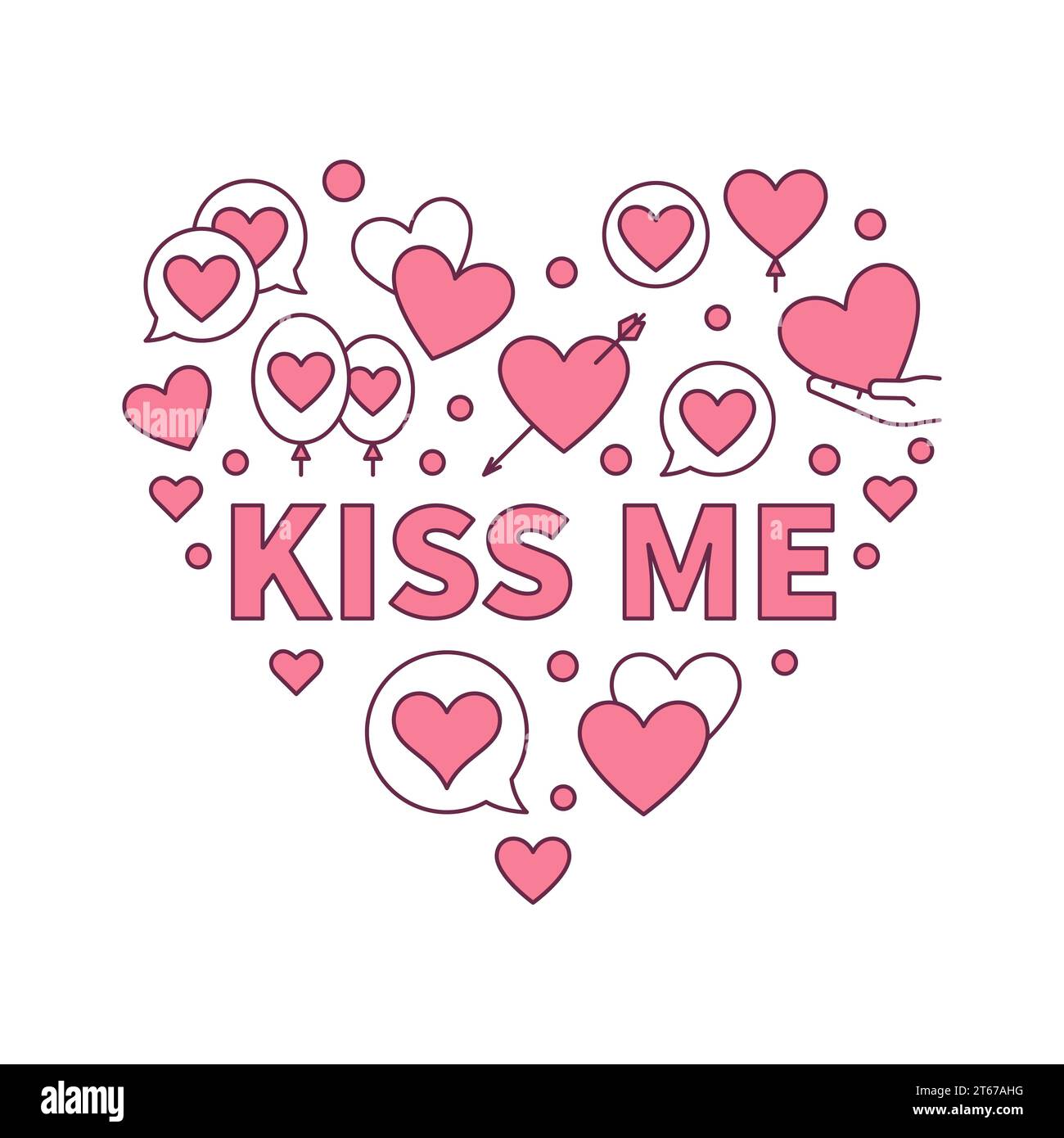 Kiss me vector colored heart. Modern love concept illustration on white ...