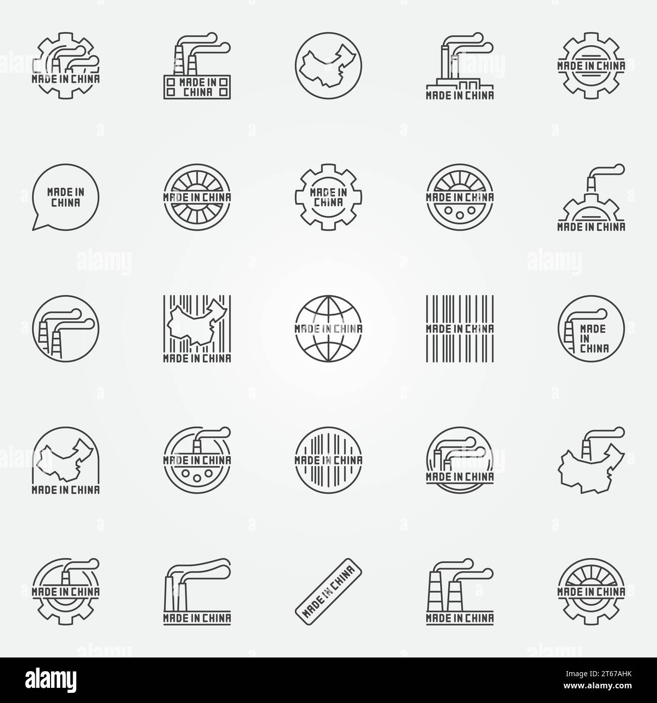 Made in China icons set - vector thin line concept signs for chinese ...