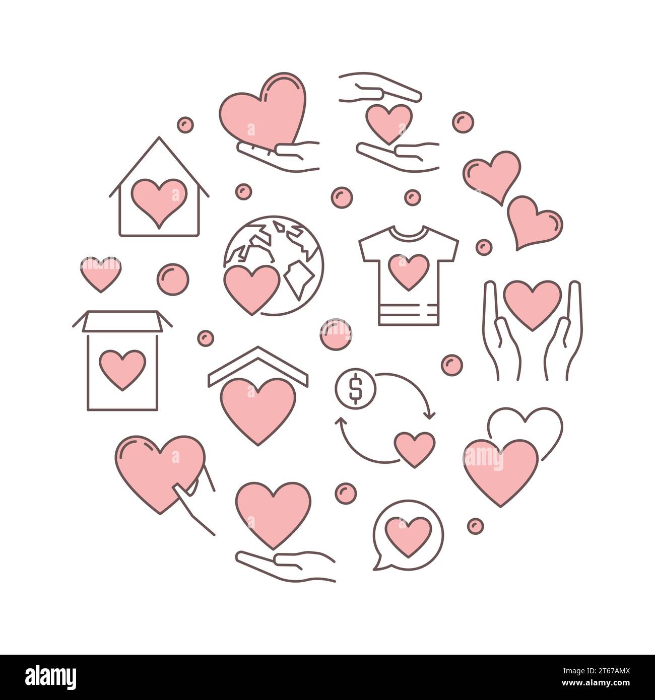 Charity and fundraising vector round pink modern illustration on white ...
