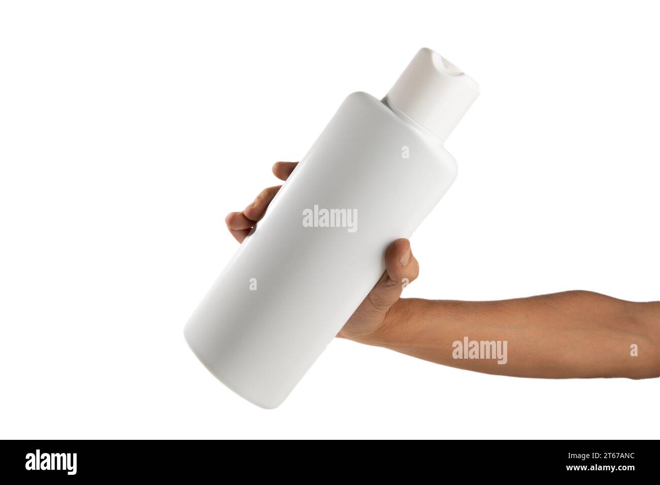 Mockup of unbranded white shampoo or conditioner bottle no background ...