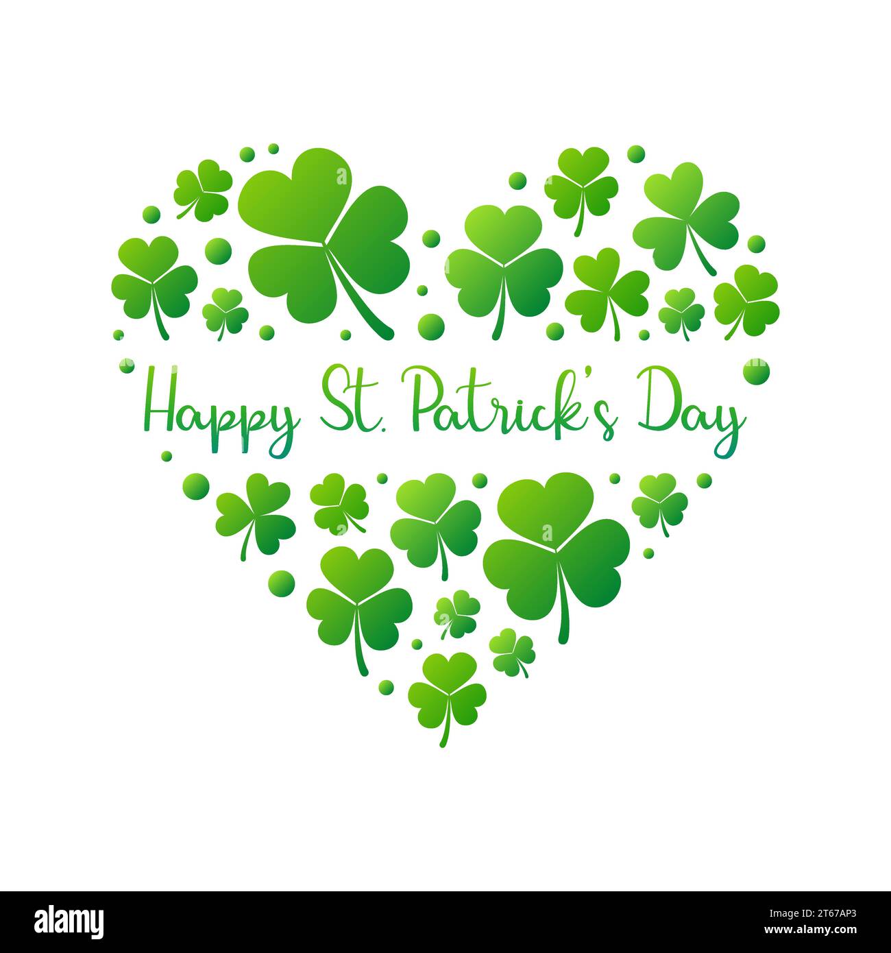 Happy St. Patricks Day heart made of bright green small shamrocks or ...