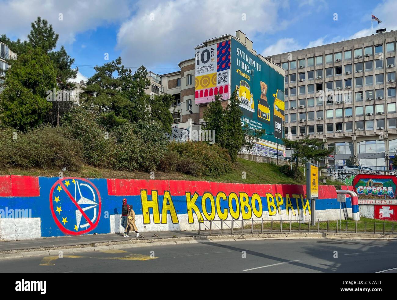 Belgrad, Serbia. 08th Nov, 2023. Anti-EU and anti-Nato graffiti in the ...