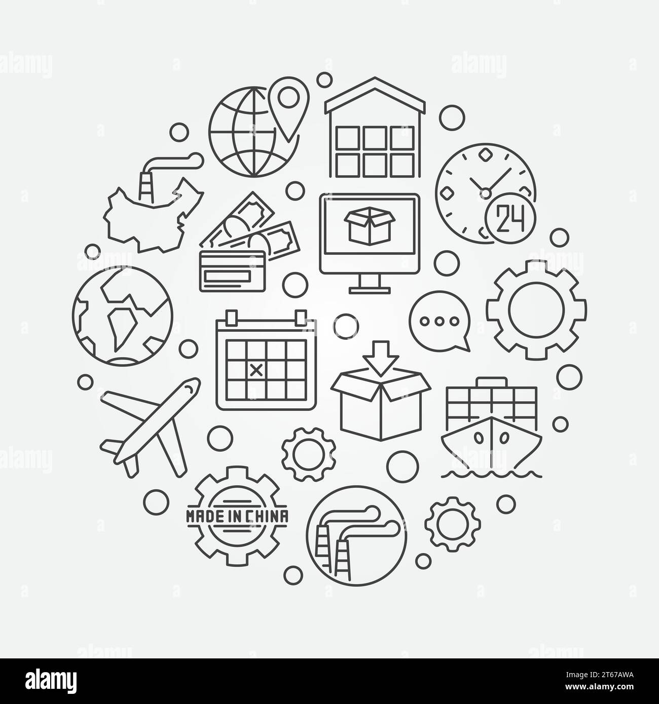 Commerce with china illustration. Vector circular chinese export and ...