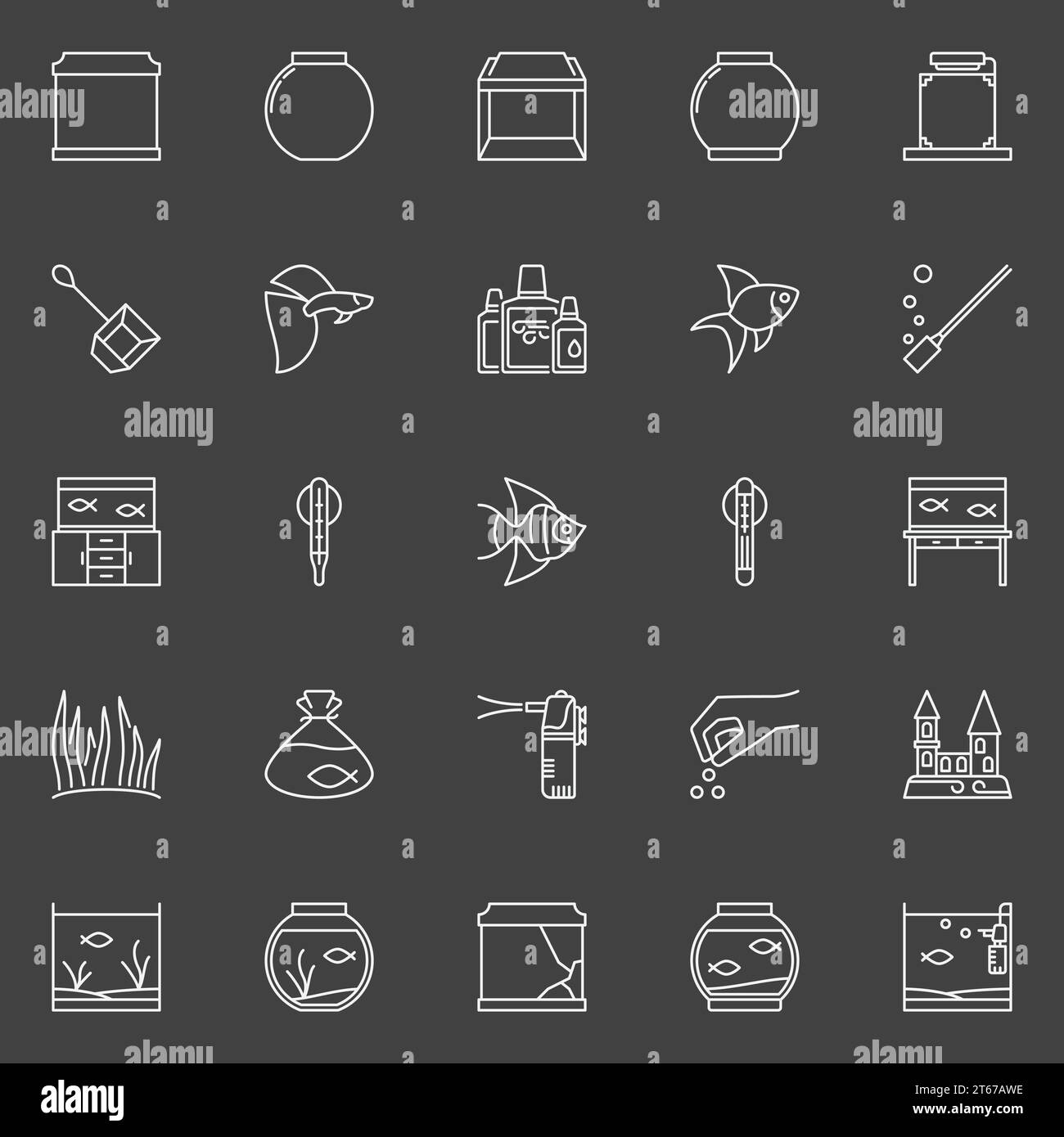 Fish and aquarium icons. Vector collection of aquariumistics outline ...