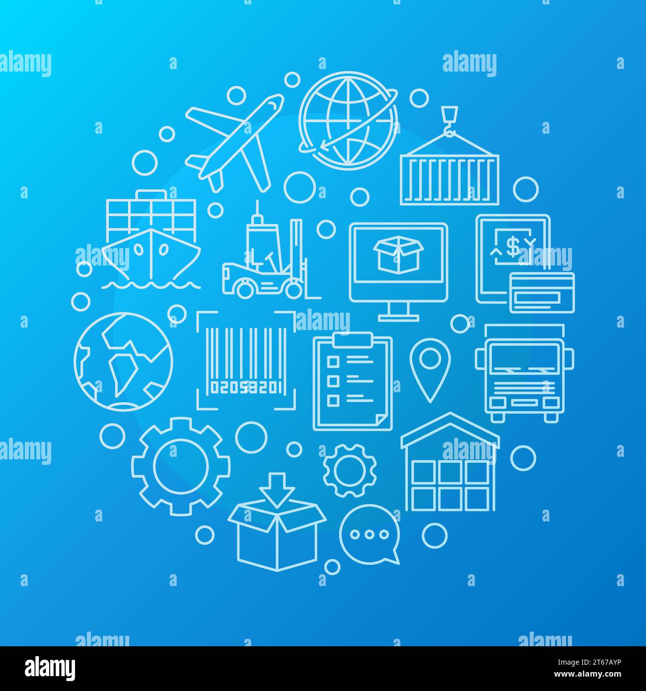 Worldwide logistics colorful illustration. Vector simple white shipping ...