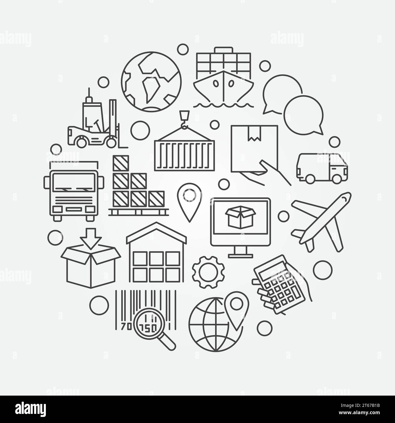 Logistic concept illustration - vector round thin line delivery and ...