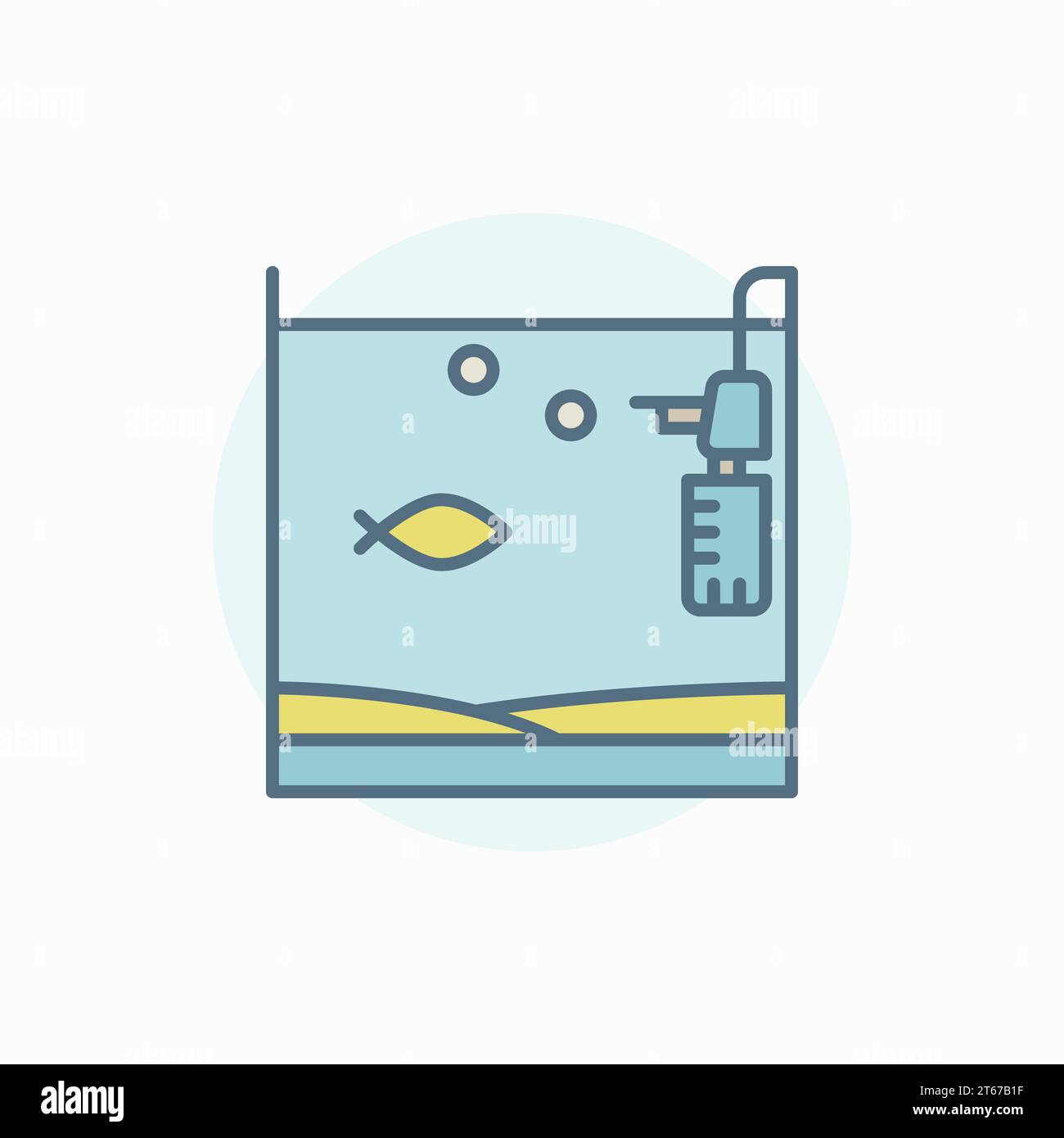 Home fish tank colorful icon - vector aquarium with yellow fish and ...