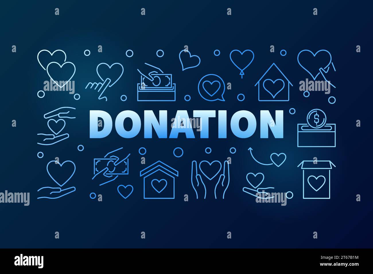 Donation vector blue modern illustration or horizontal banner in thin ...