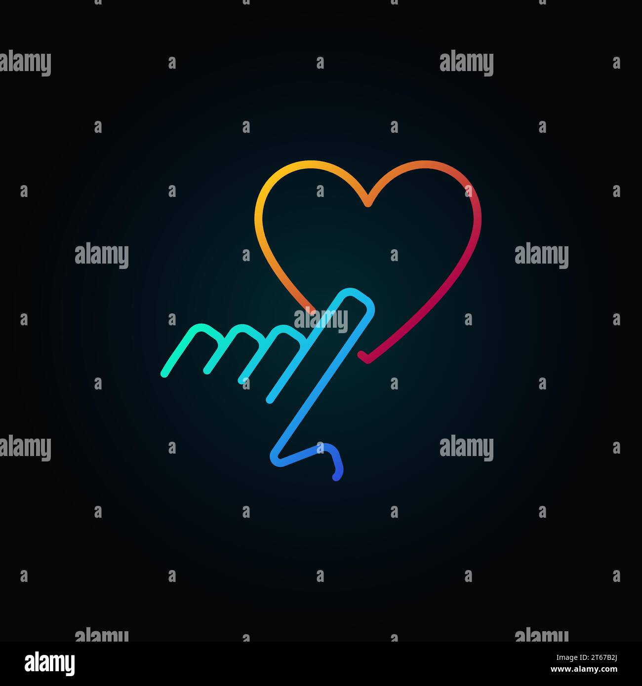 Hand pointing heart vector colored outline icon or sign on dark ...
