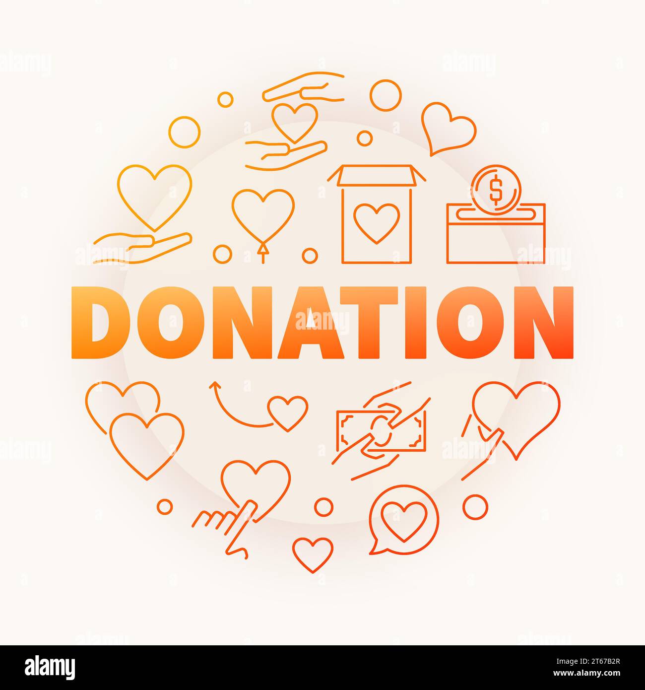 Donation vector creative and bright round modern illustration in thin ...
