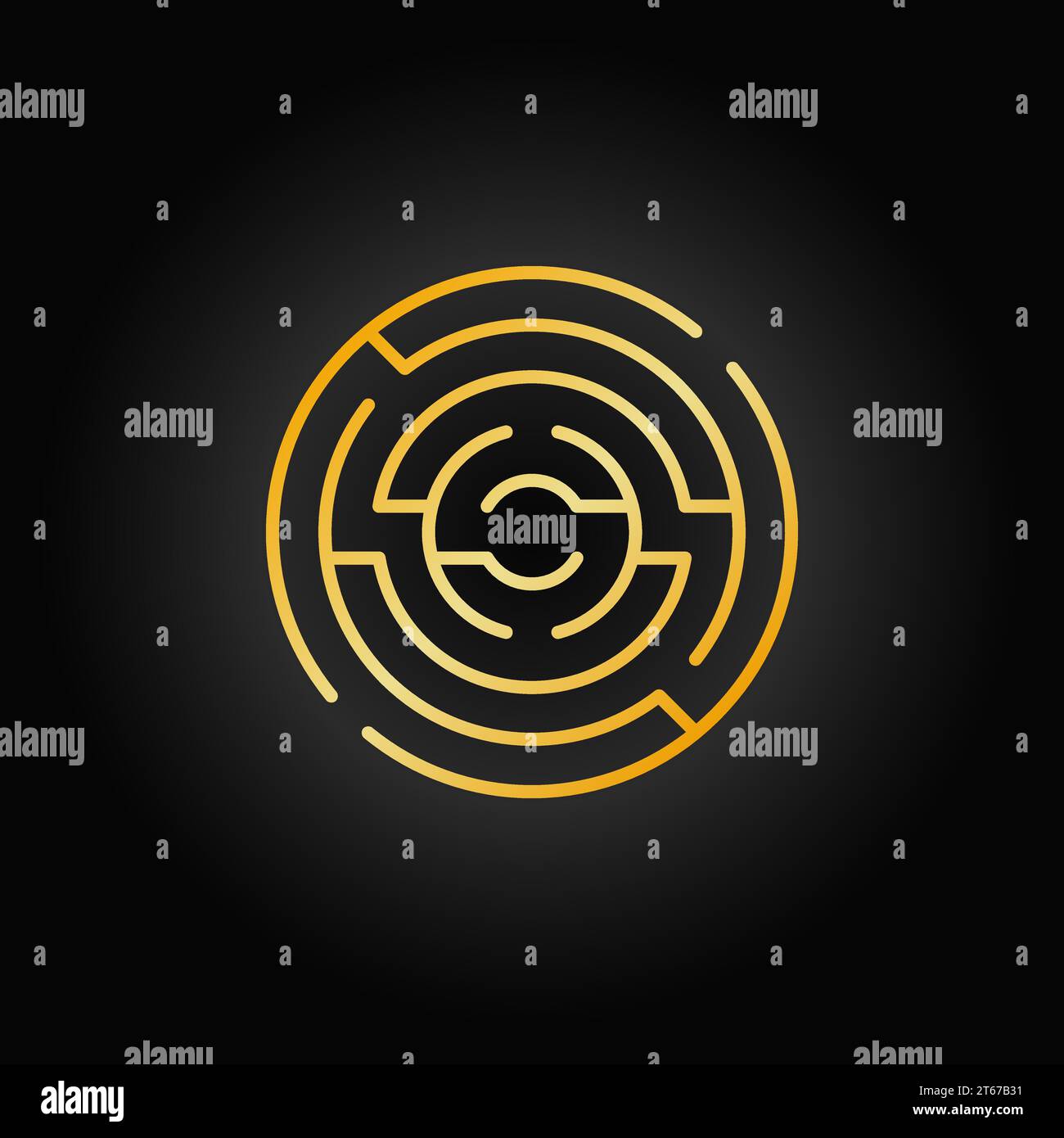 Gold circular maze icon. Vector colorful round labyrinth concept sign ...