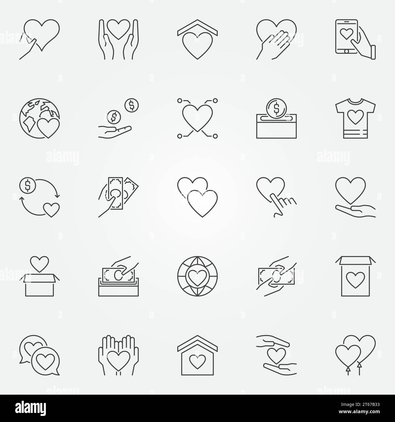 Donation and charity icons set - vector donate concept symbols or ...