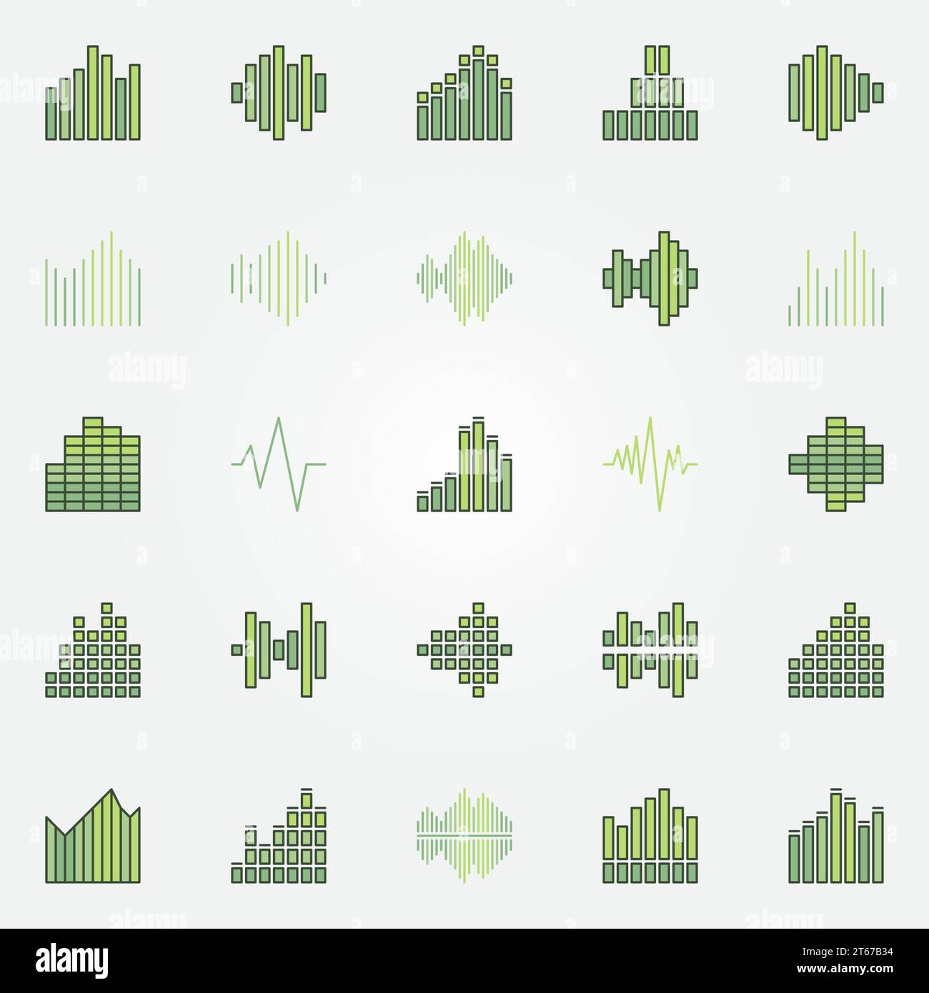 Soundwave colorful icons set. Vector green music sound wave or ...