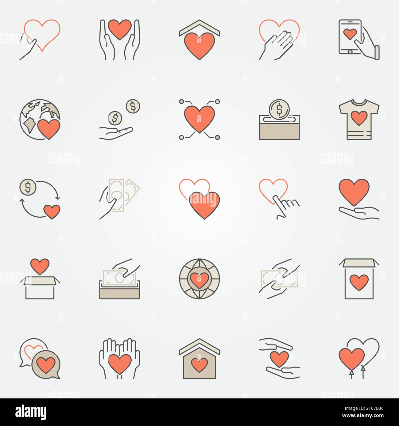 Donation and charity colored icons set. Vector donate creative symbols ...