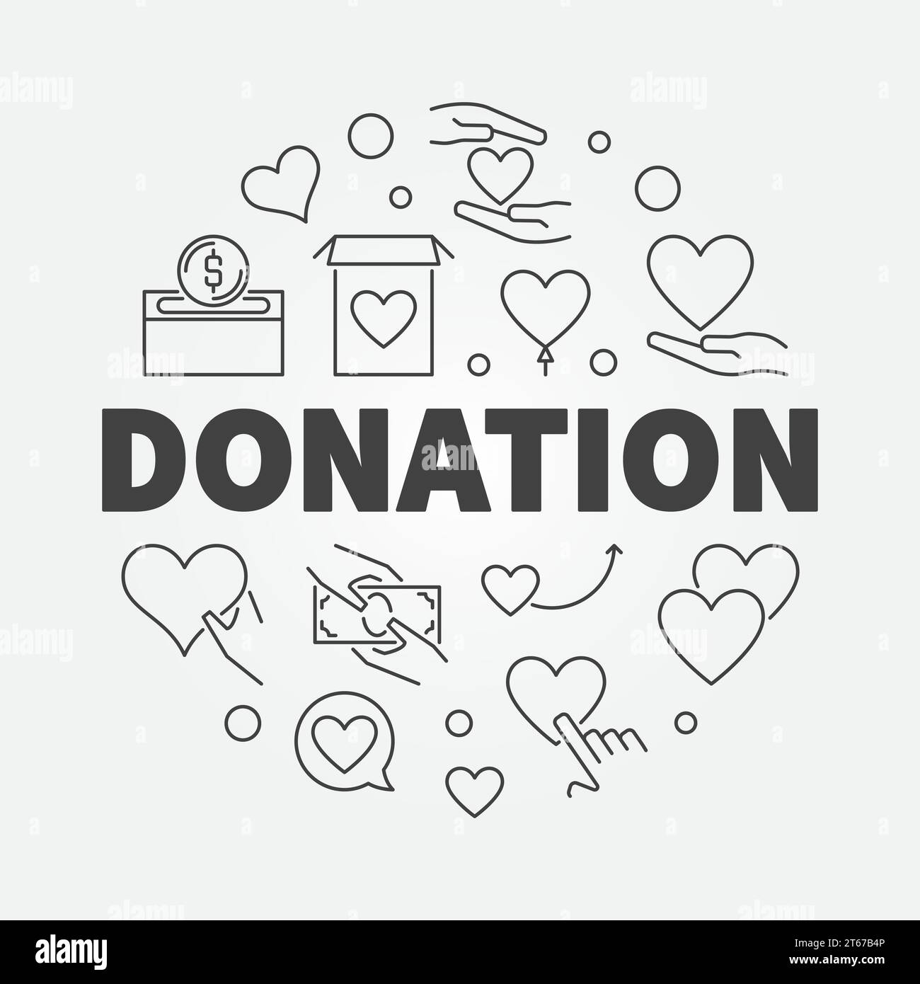 Donation vector round modern illustration or design element in thin ...
