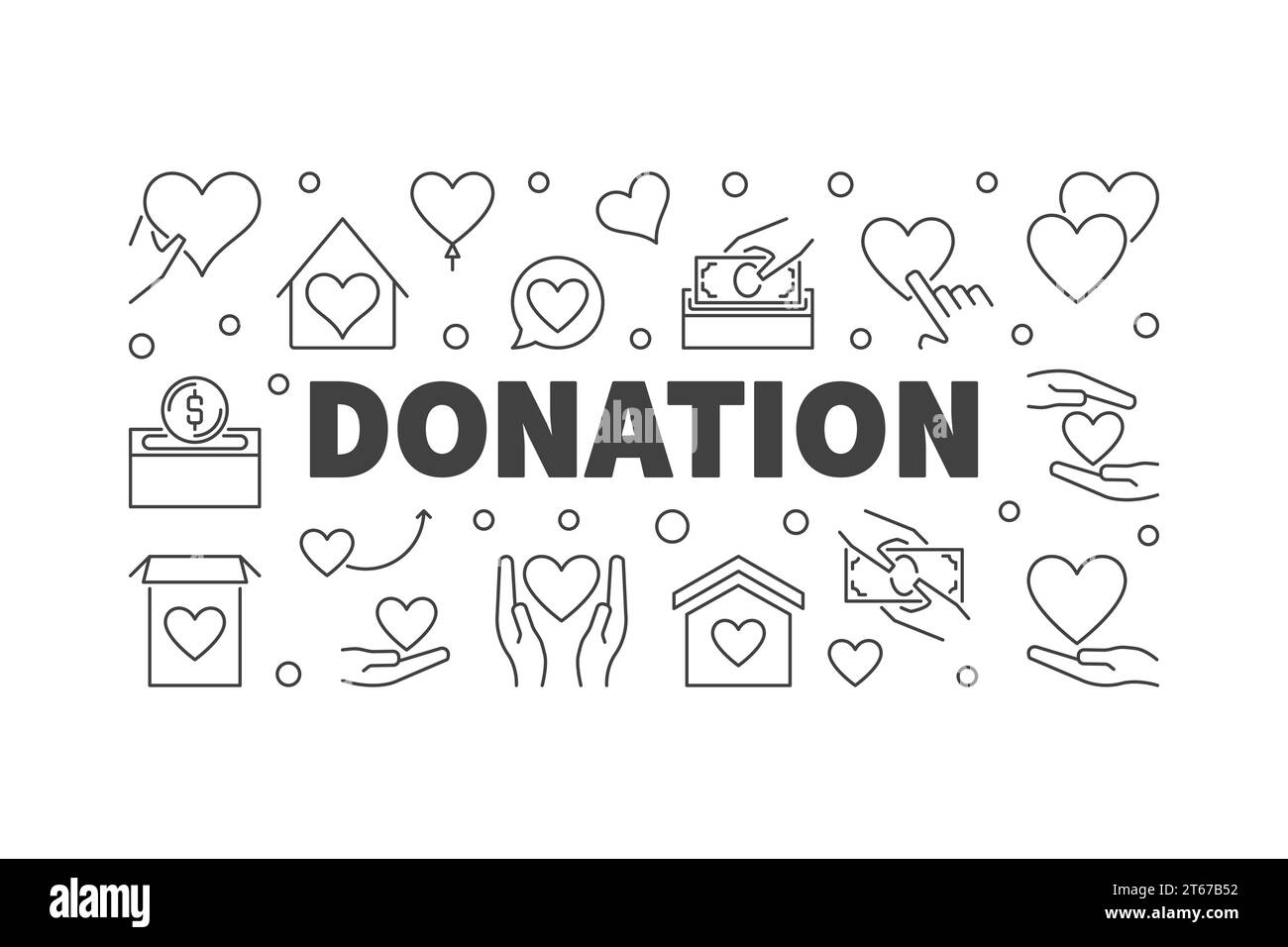Donation vector modern illustration or horizontal banner in thin line ...