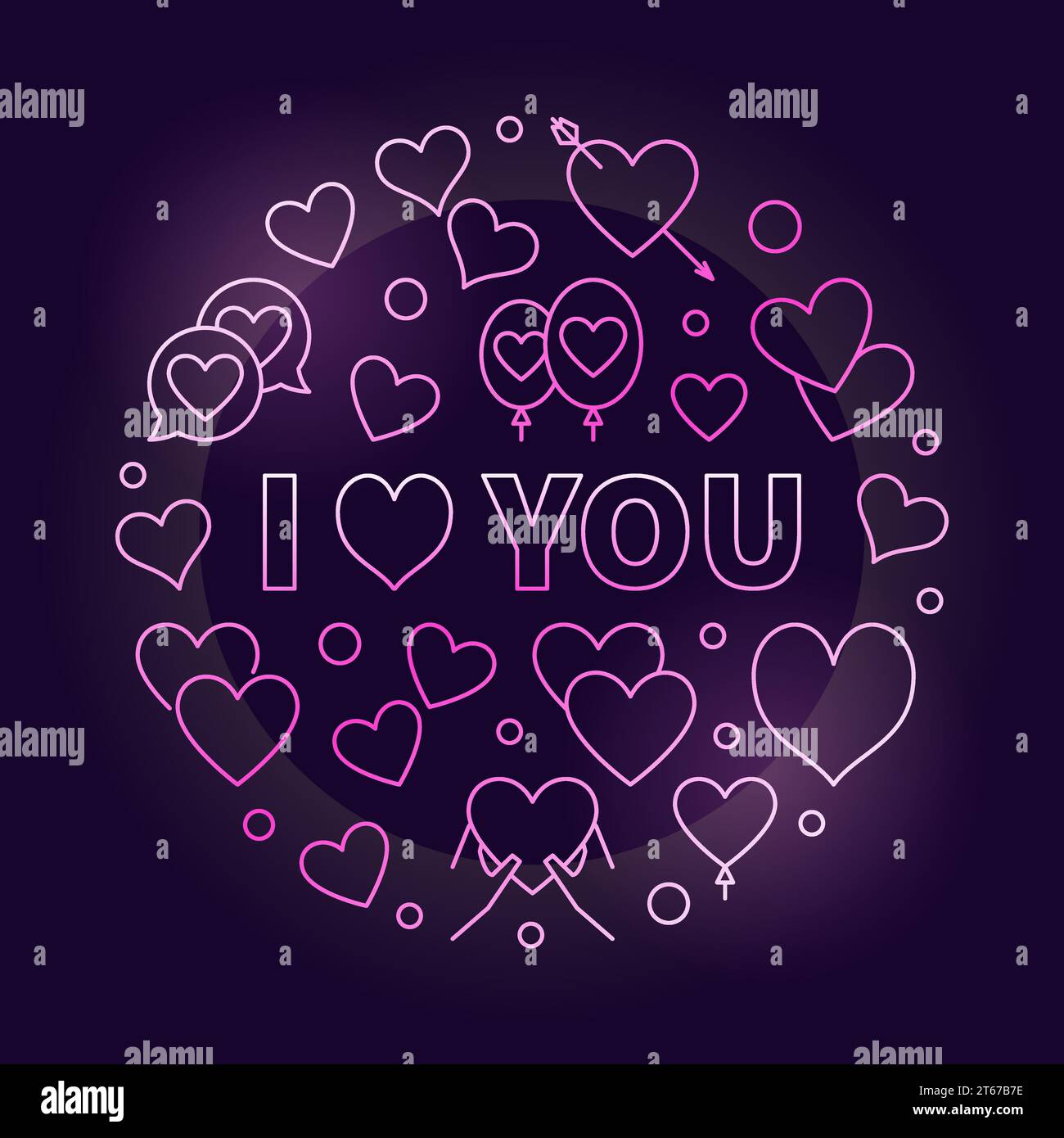 I love you pink illustration. Vector Love bright linear design on dark ...
