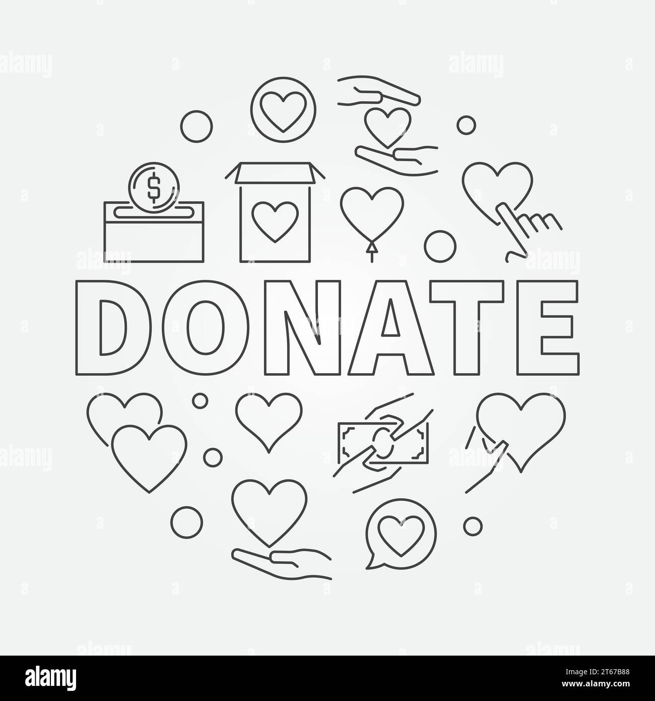 Donate round illustration. Vector charity and donation circular sign in ...