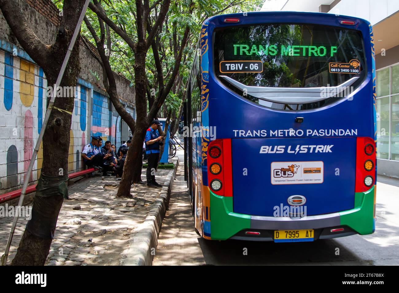 Bandung, West Java, Indonesia. 9th Nov, 2023. Electric buses are seen ...