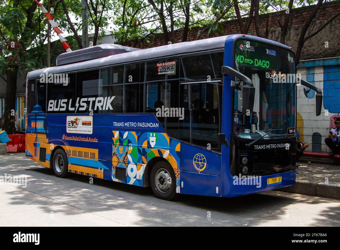 Bandung, West Java, Indonesia. 9th Nov, 2023. Electric buses are seen ...