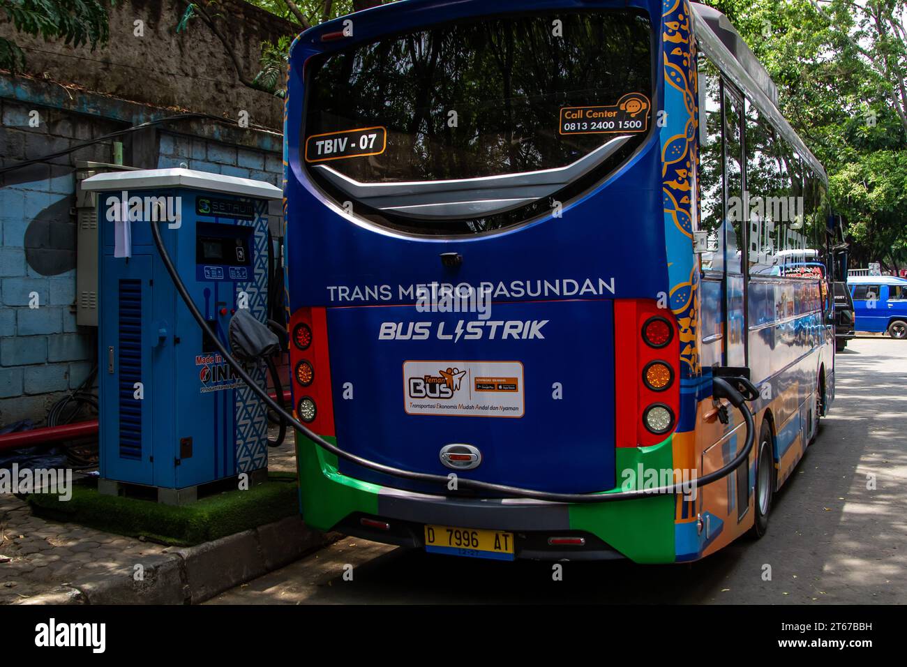 Bandung, West Java, Indonesia. 9th Nov, 2023. Electric buses are seen ...