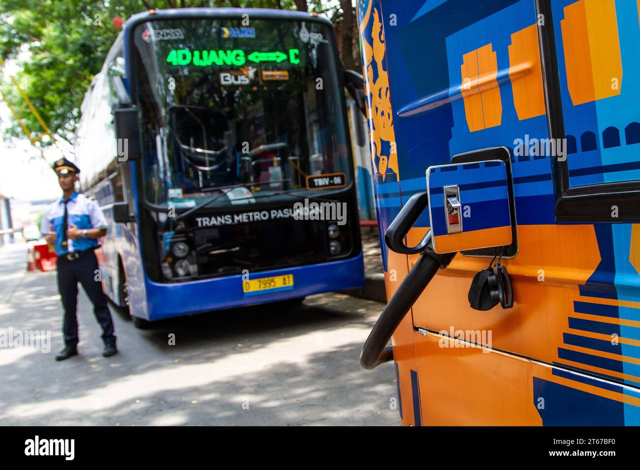 Bandung, West Java, Indonesia. 9th Nov, 2023. Electric buses are seen ...