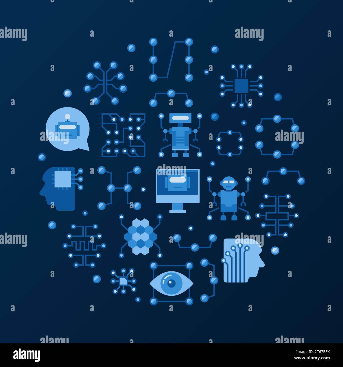 Artificial Intelligence round flat illustation. Vector colorful AI ...