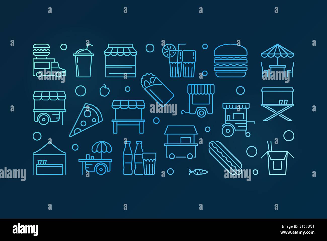 Street food festival vector blue outline horizontal banner. Street ... Street food festival vector blue outline horizontal banner. Street ...