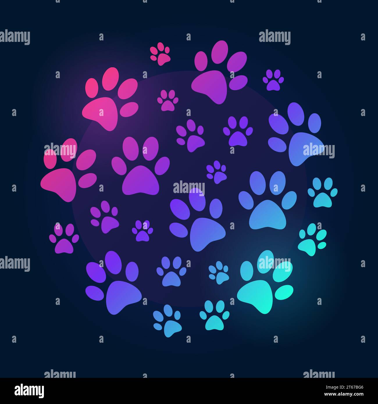 Paw Prints round bright and colored illustration. Vector dog footprints ...