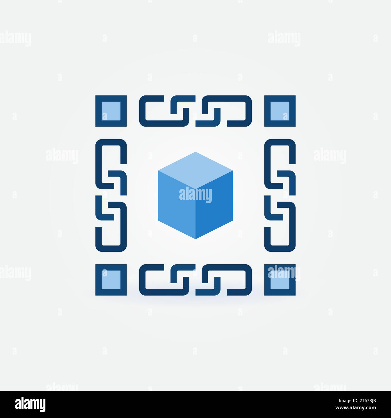 Blue 3d cube with chain icon. Vector blockchain creative symbol Stock ...