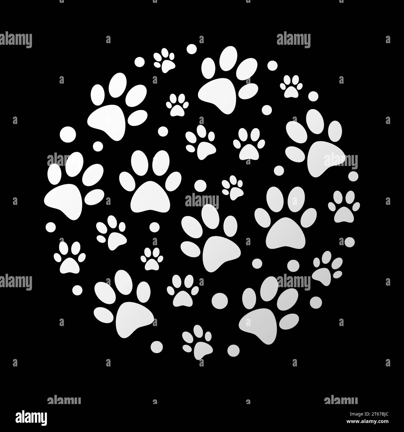 Dog footprints vector illustration. Cat or dog footprints in circle ...