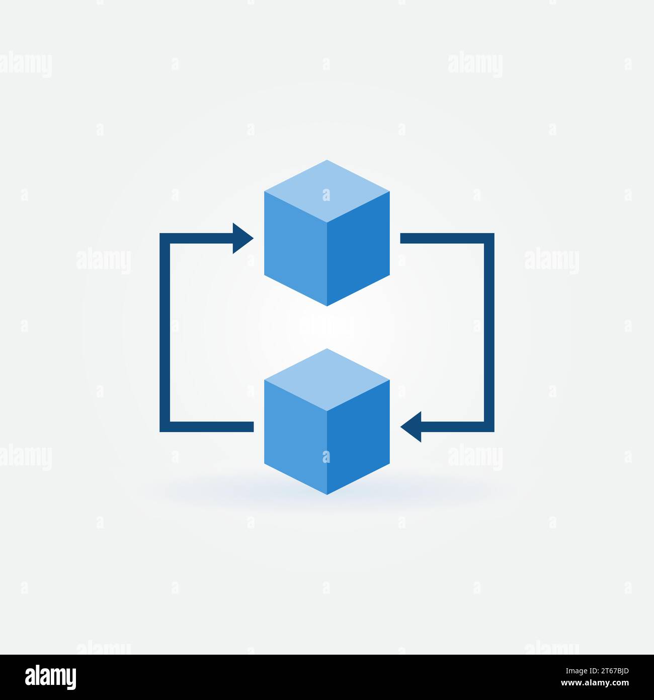 Blockchain concept icon. Vector two blue cubes with arrows symbol or ...