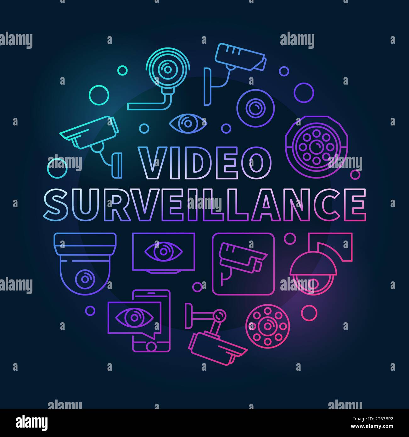 Video surveillance vector colored round illustration or symbol in ...