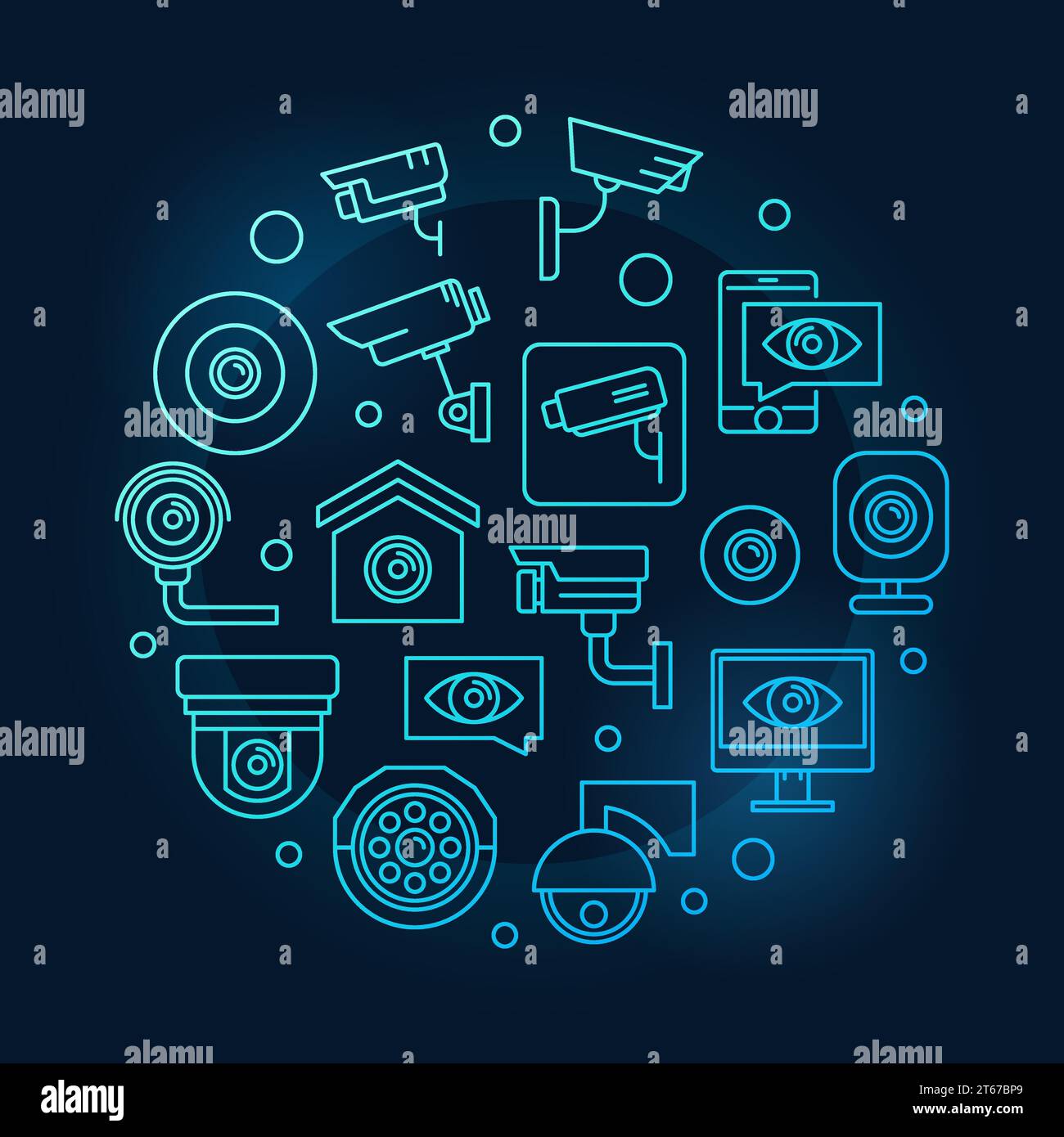 Video surveillance blue round symbol. Vector modern CCTV illustration ...