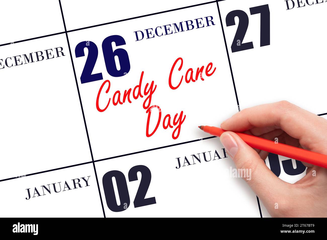December 26. Hand writing text Candy Cane Day on calendar date. Save ...