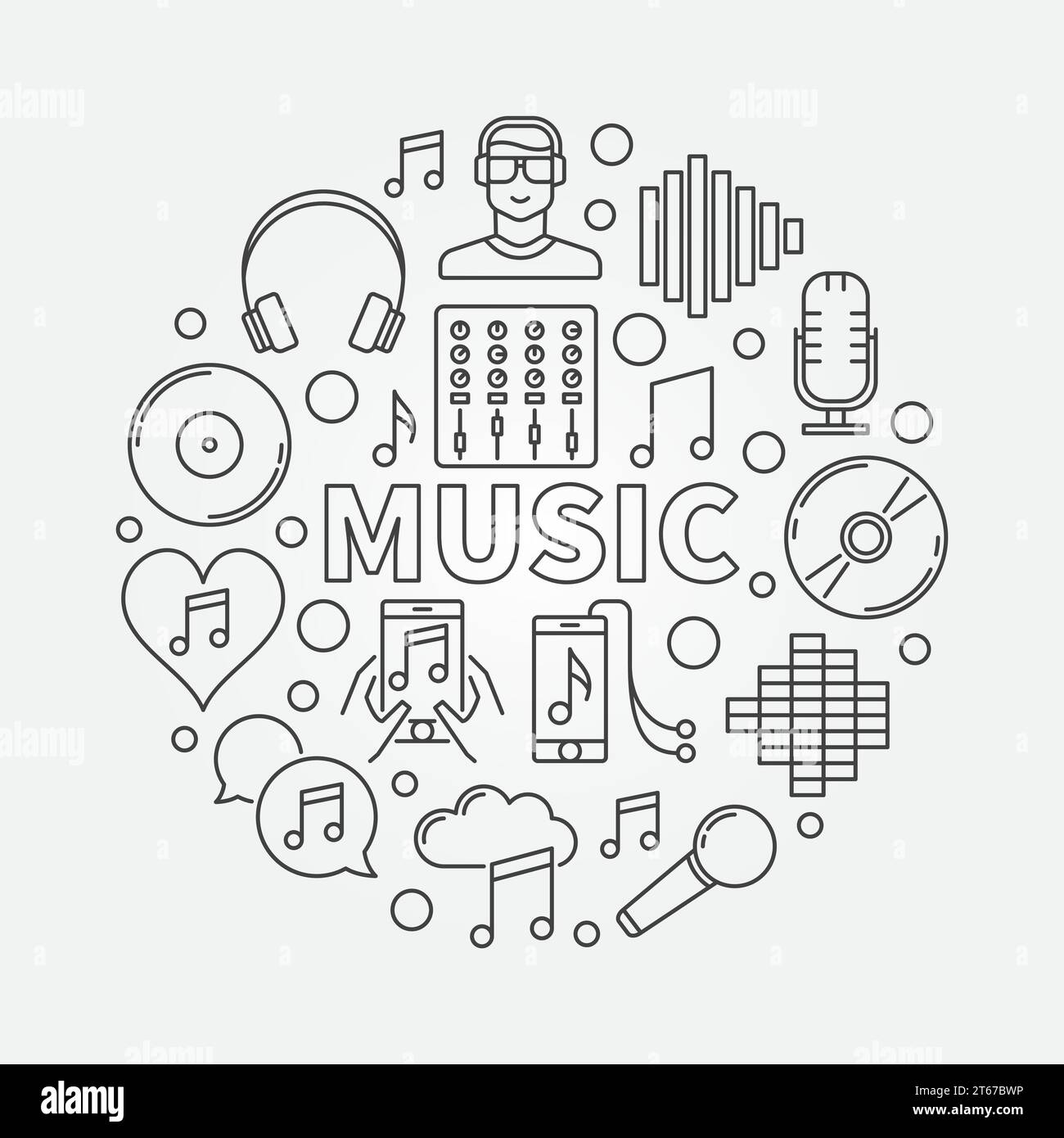 Music line round illustration. Vector outline concept symbol made with ...