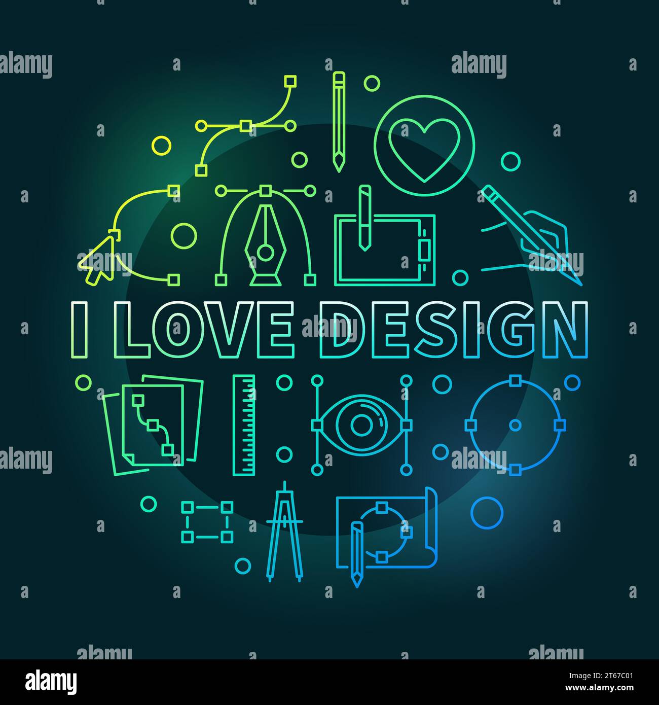 I love design vector colored illustration. Bright circular symbol made ...