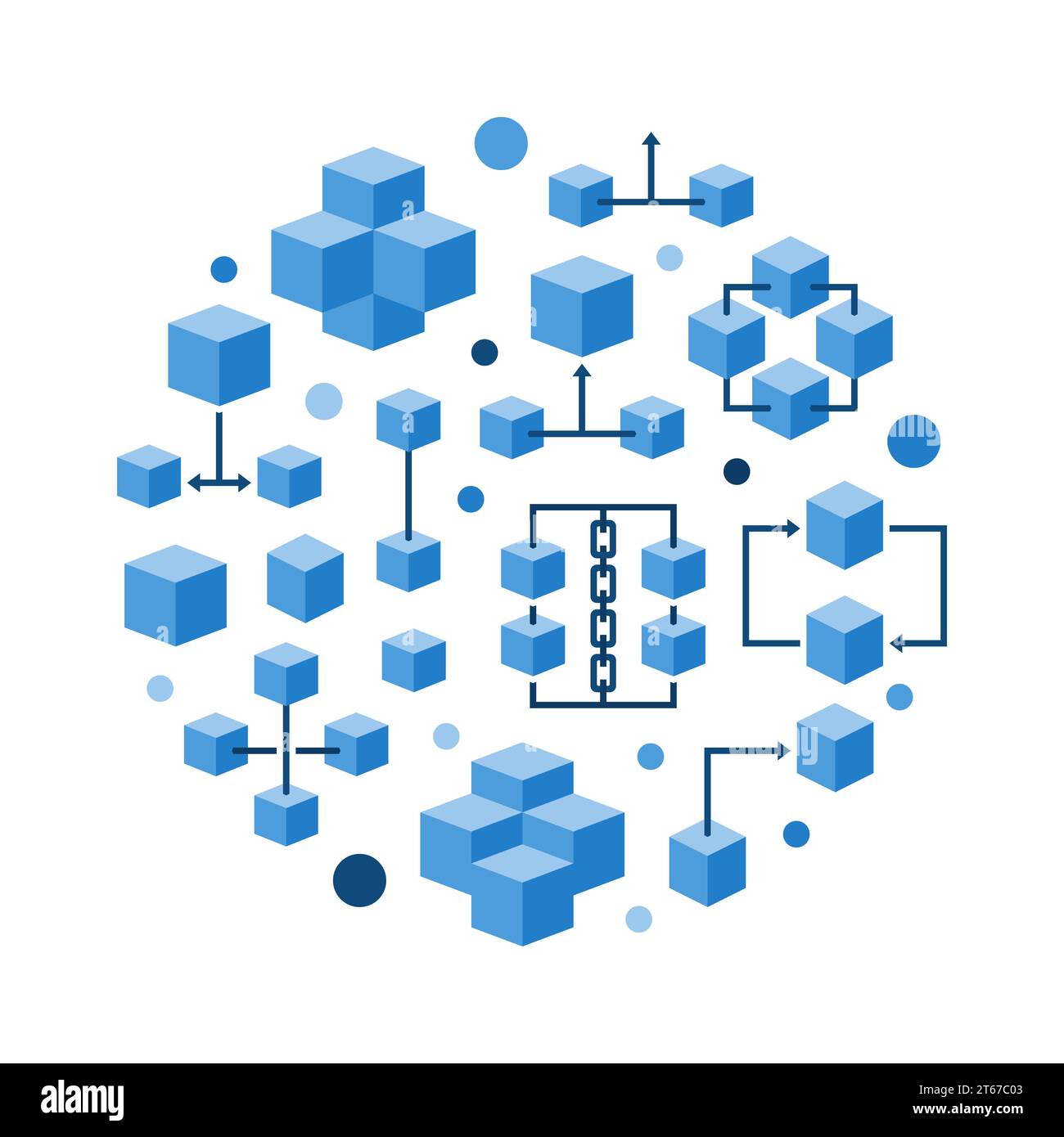 Round blockchain technology flat blue concept vector illustration or ...