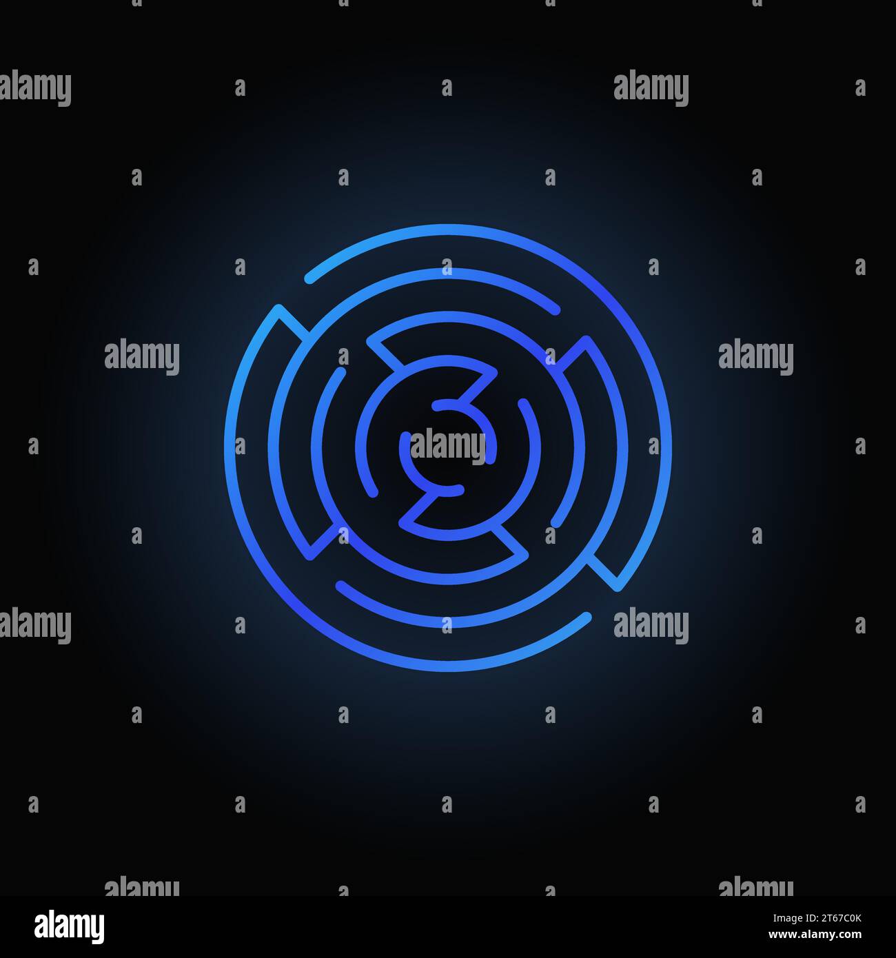 Blue round maze icon - vector circular labyrinth symbol on dark ...
