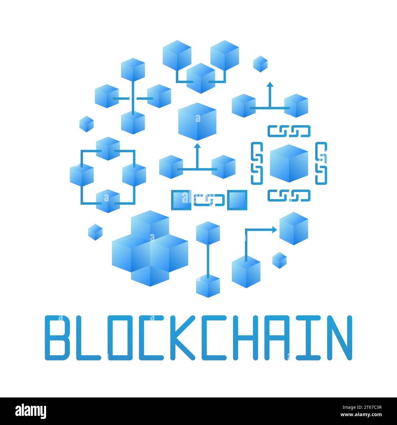 Blue blockchain technology in round shape vector illustration. Block ...