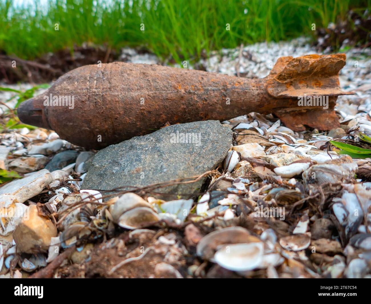 German trench-mortar bomb (water-drop shaped mortar projectile) during ...