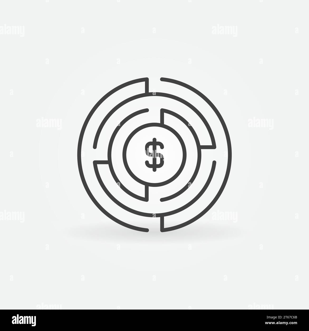 Money labyrinth concept icon. Vector outline round maze sign with ...